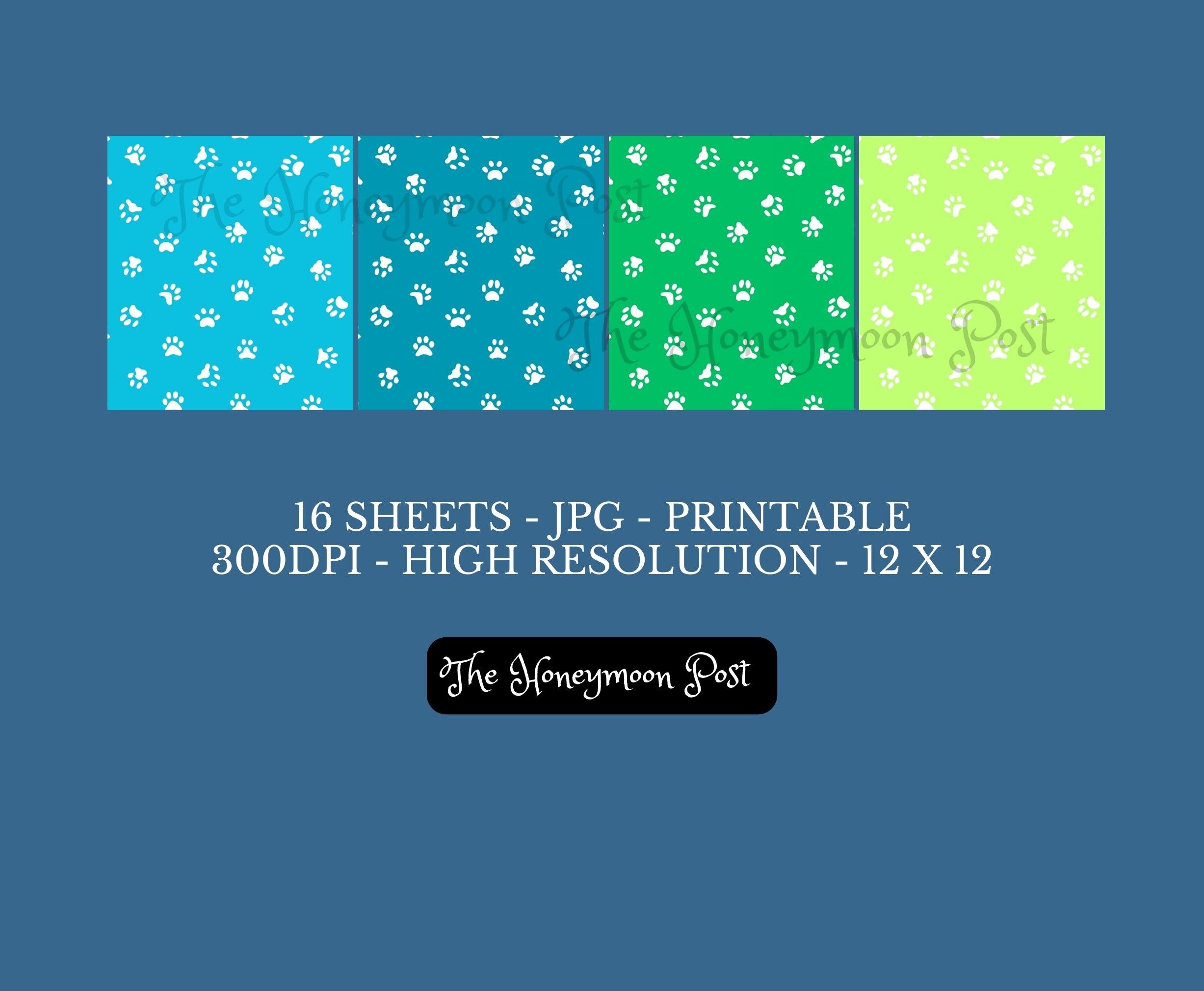 Instant Download Dog Paw Prints Paper Pack, 16 Sheets Background Paper ...