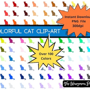 Instant DOWNLOAD Clip Art Colorful Cat 106 Images PNG Rainbow Colors ...