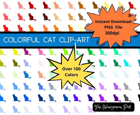Instant DOWNLOAD Clip Art Colorful Cat 106 Images PNG Rainbow - Etsy