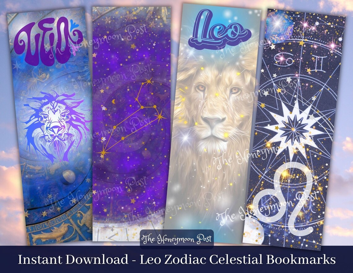 Instant Download Printable Bookmarks, Leo Zodiac Celestial Bookmarks ...