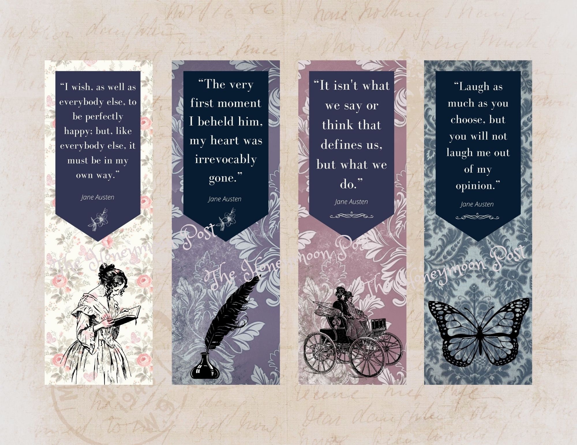 Instant Download Printable Bookmarks, Jane Austen Regency Inspired, Jpg ...