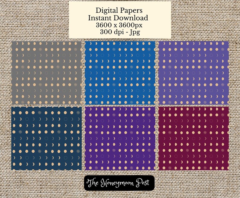 Instant Download Moon Phase Paper Pack 12 Sheets, Zodiac, Jewel Tone ...