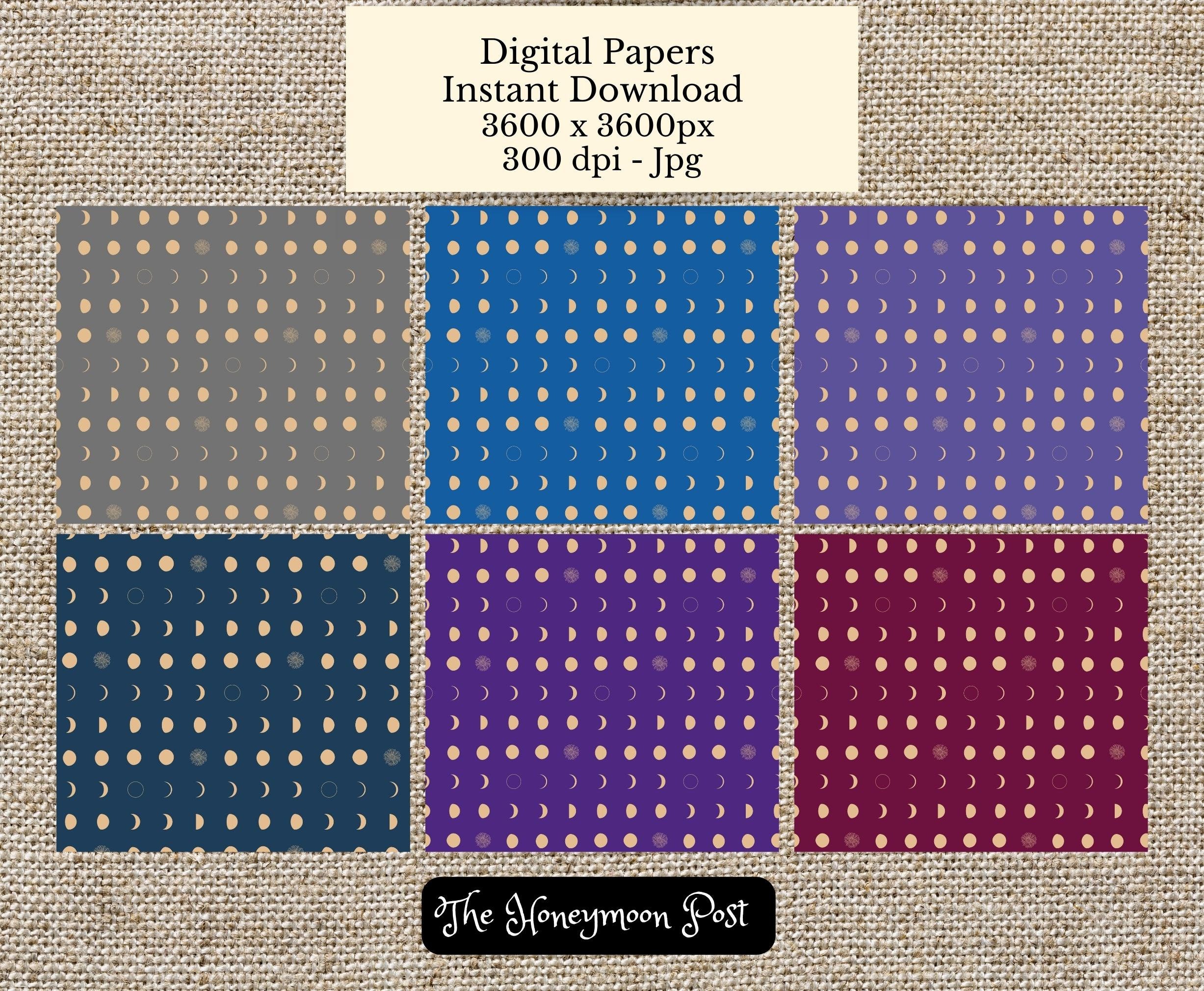 Instant Download Moon Phase Paper Pack 12 Sheets, Zodiac, Jewel Tone ...
