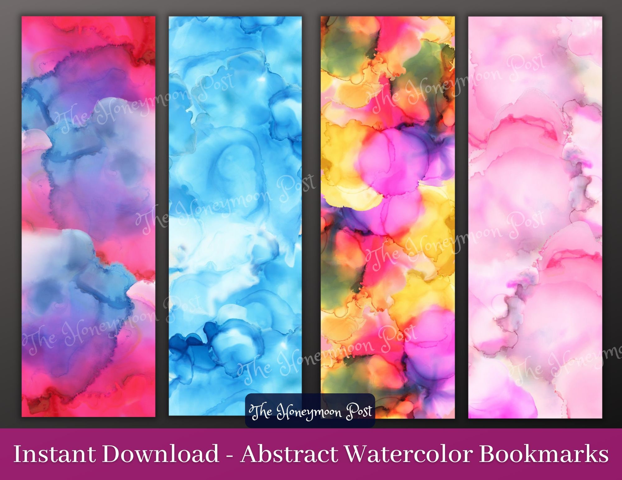 Instant Download Printable Bookmarks, Colorful Abstract Watercolor ...