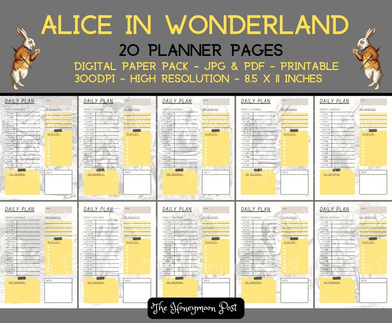 Instant Download Printable Journal Planner Paper Pack, Alice in ...
