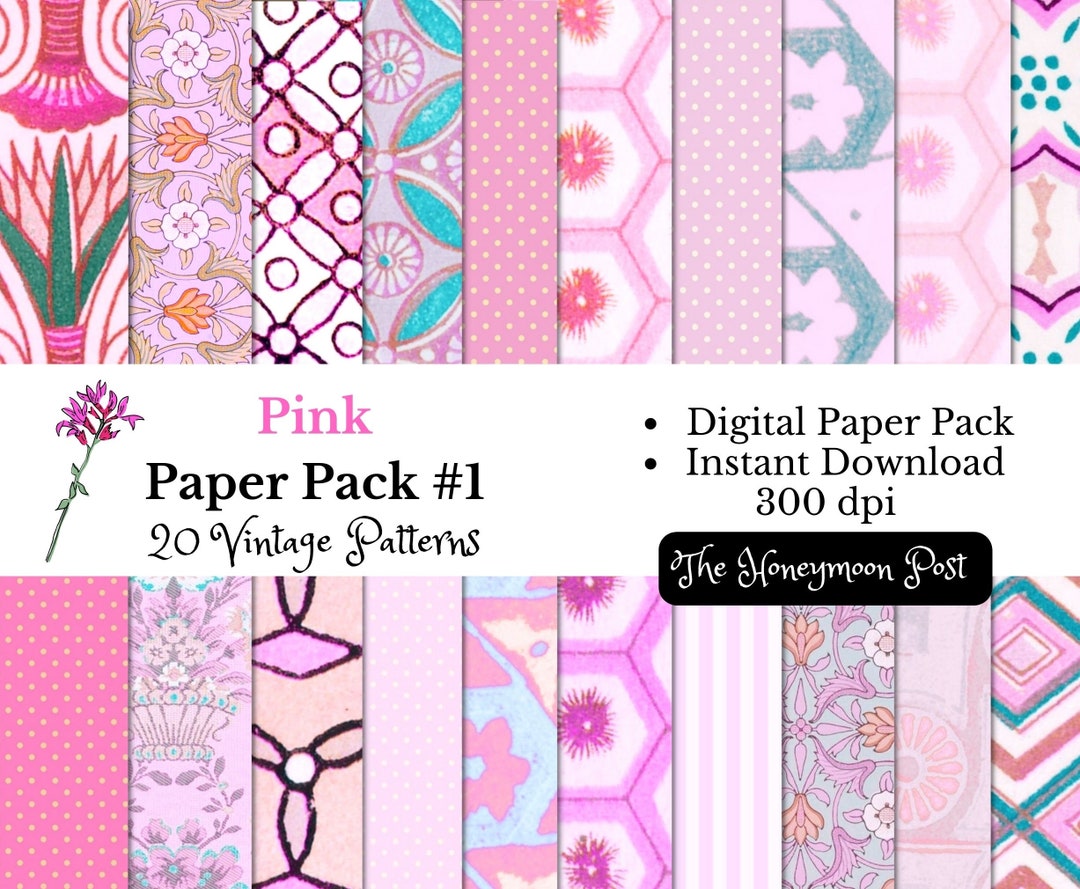 Instant Download, Pink Paper Pack, 20 Vintage Wallpaper Images ...