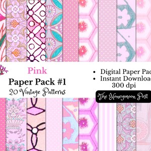 Instant Download, Pink Paper Pack, 20 Vintage Wallpaper Images ...