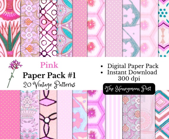 Instant Download Pink Paper Pack 20 Vintage Wallpaper | Etsy