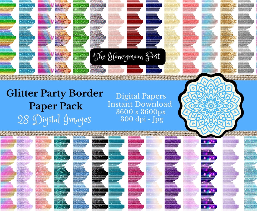 Instant Download Glitter Border Paper Pack 28 Sheets, Rainbow Shades ...