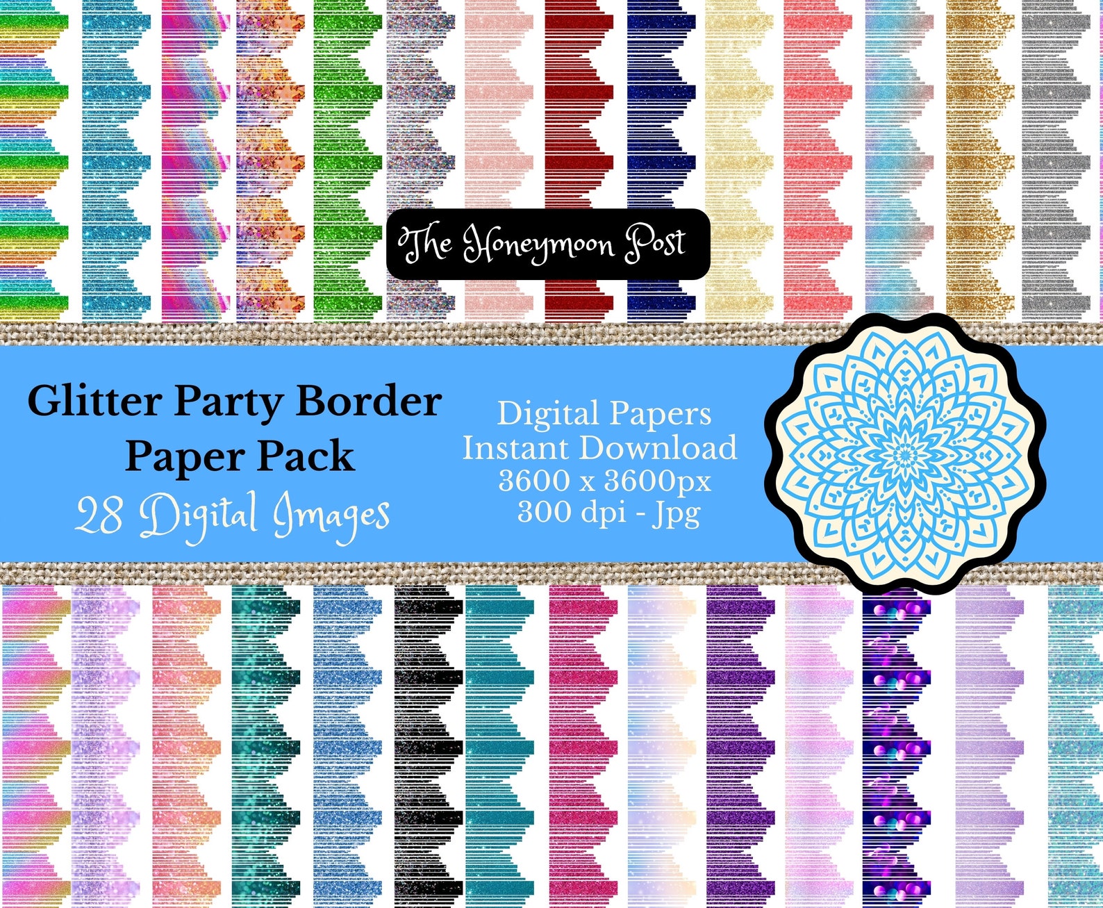 Instant Download Glitter Border Paper Pack 28 Sheets Rainbow | Etsy