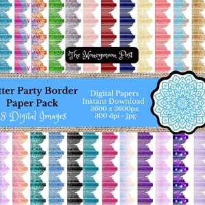 Instant Download Glitter Border Paper Pack 28 Sheets, Rainbow Shades ...