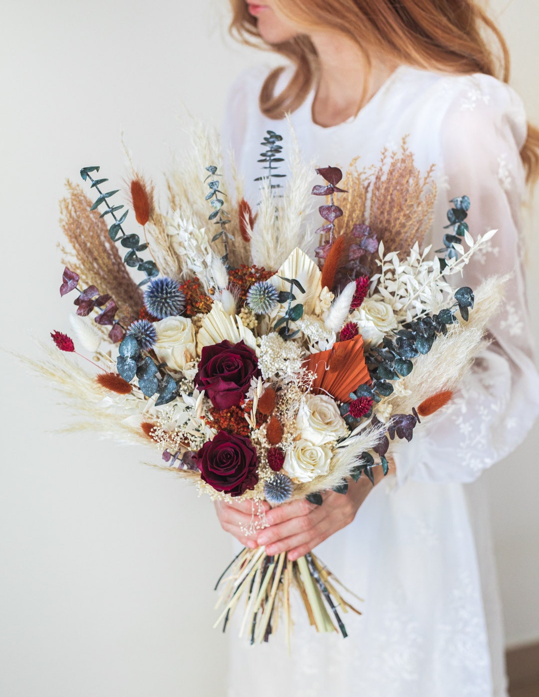 Boho Burgundy Rust Dried Flower Bouquet / Terracotta Dried Flower ...