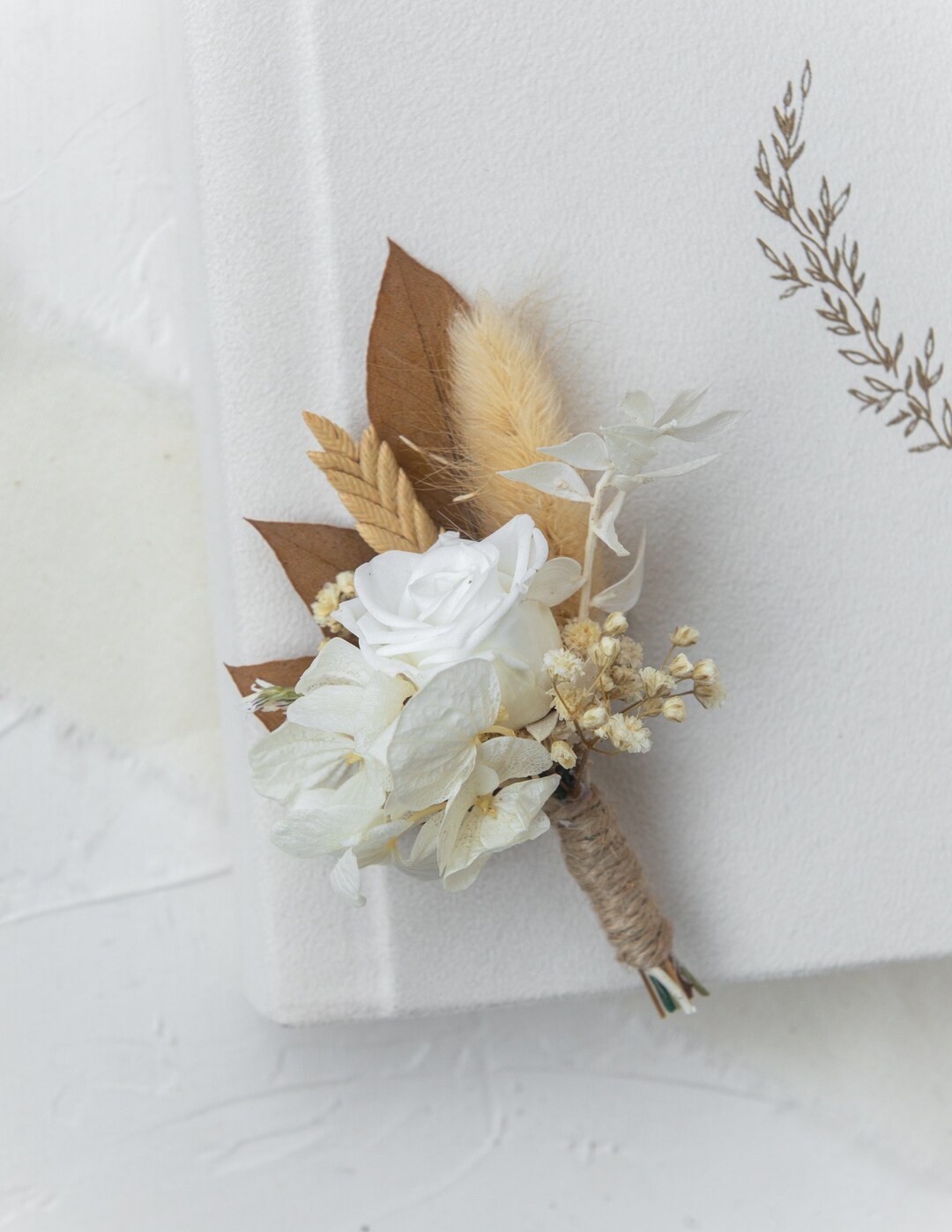 Rustic Wedding Boutonniere for Groom With Real Rose, Boho Dried Flowers ...