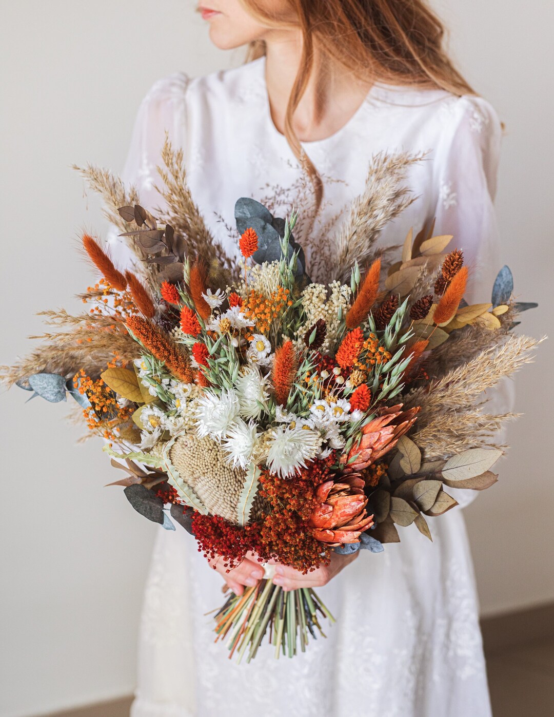 Boho Dried Flower Bouquet / Terracotta Boho Wedding Bouquet / Rust ...