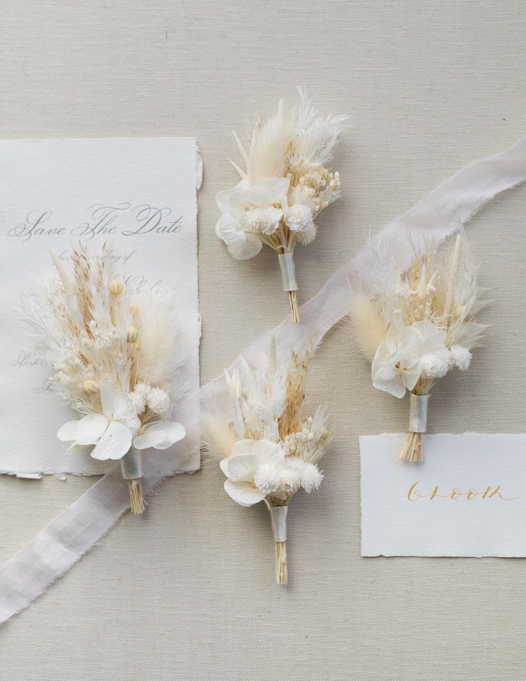 Luxury Ivory Wedding Boutonniere for Groom, Boho Dried Flowers Wedding ...