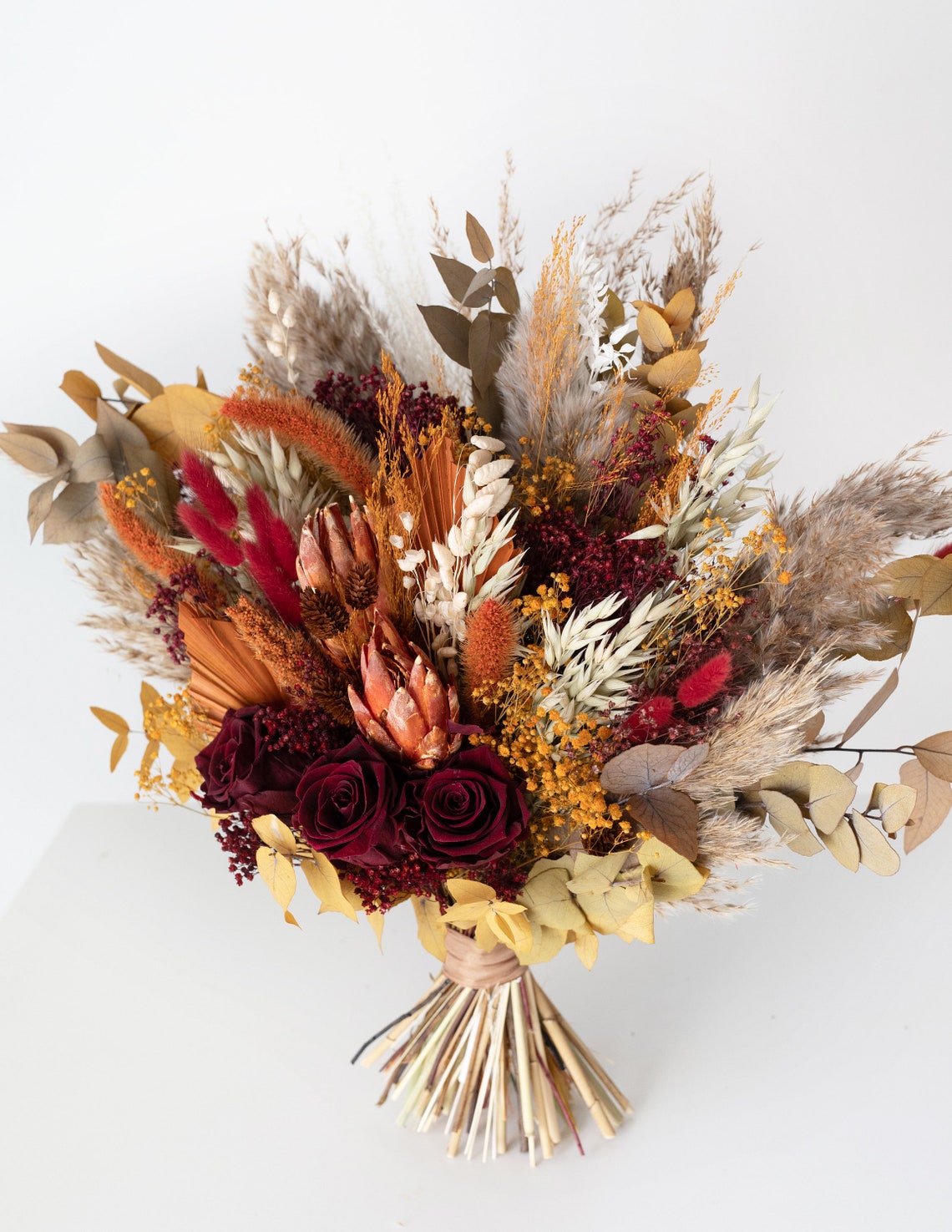 Burnt Orange Flower Bouquet Burgundy Fall Dried Flower - Etsy
