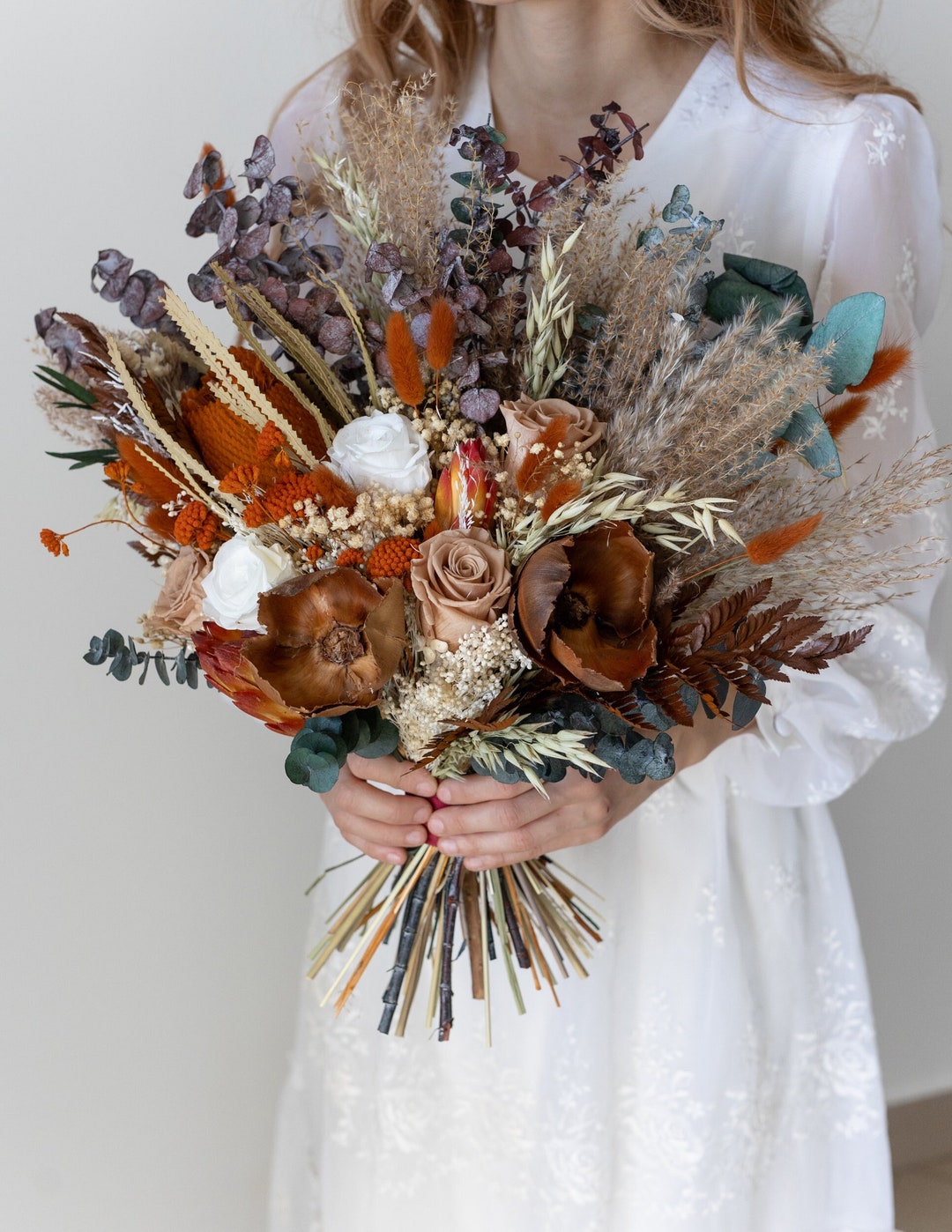 Boho Rust Natural Dried Flower Bouquet / Terracotta Boho Wedding ...