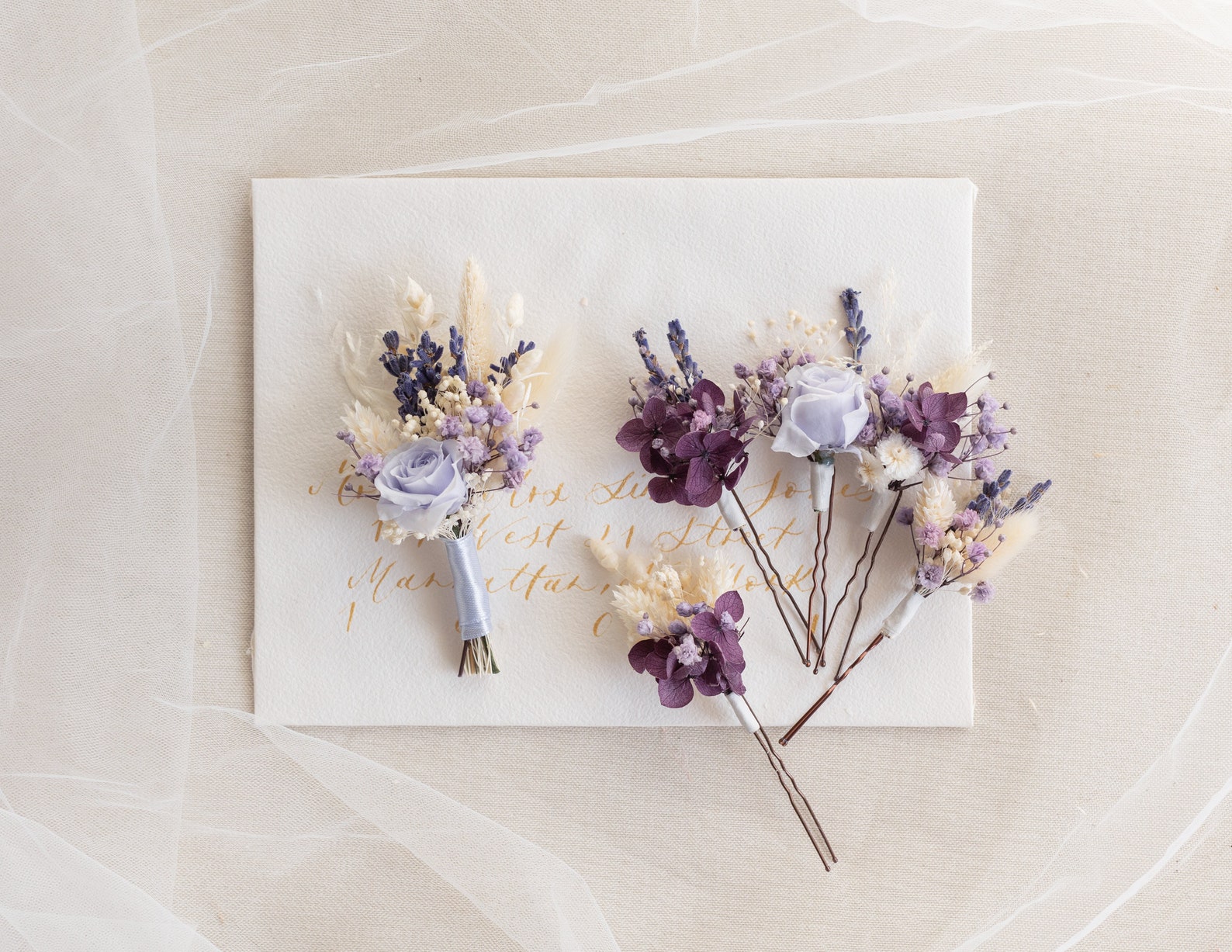 Lilac Dried Flower Wedding Hair Pin / Pastel Purple Wedding Hair ...