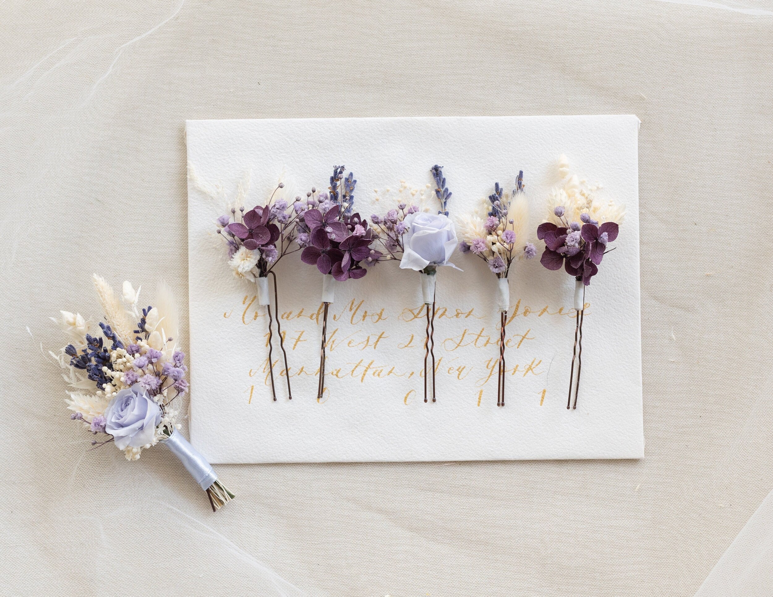Lilac Dried Flower Wedding Hair Pin / Pastel Purple Wedding Hair ...