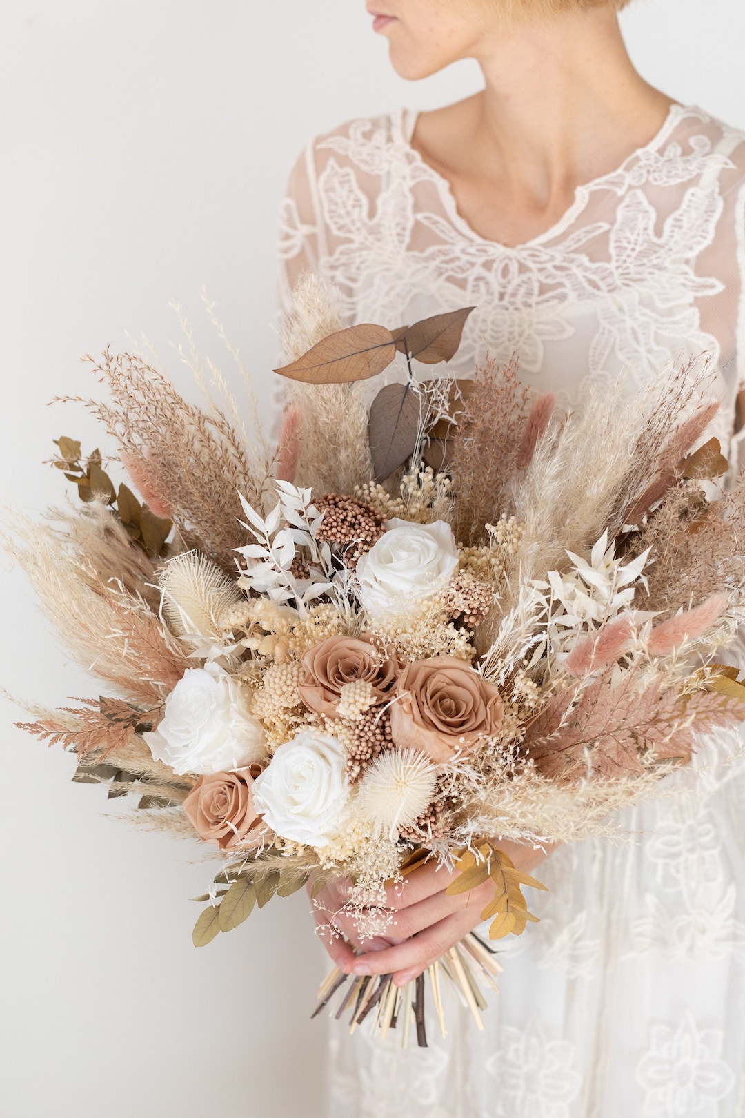 Beige Classic Wedding Bouquet / Eternal Rose Preserved Flower Bridal ...