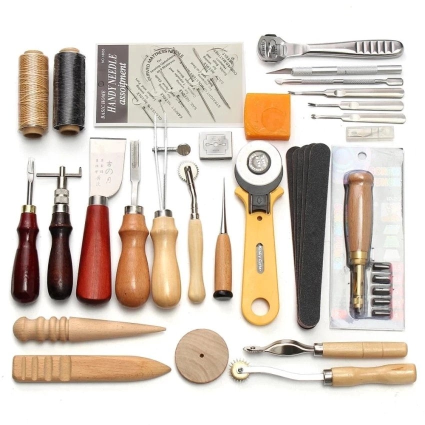37pcs Leather Craft Tools Kit Hand Sewing Stitching Punch Carving Work ...