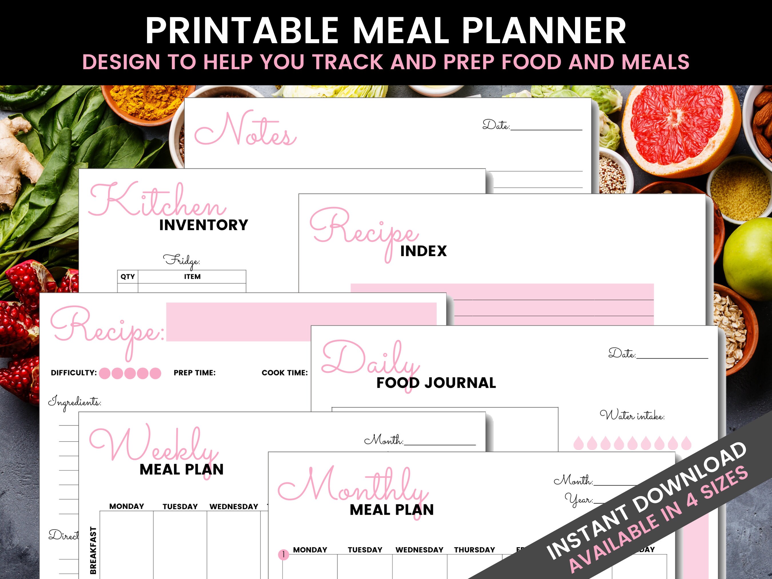 PRINTABLE MEAL PLANNER | Undated | Menu Planing | Kitchen Inventory ...