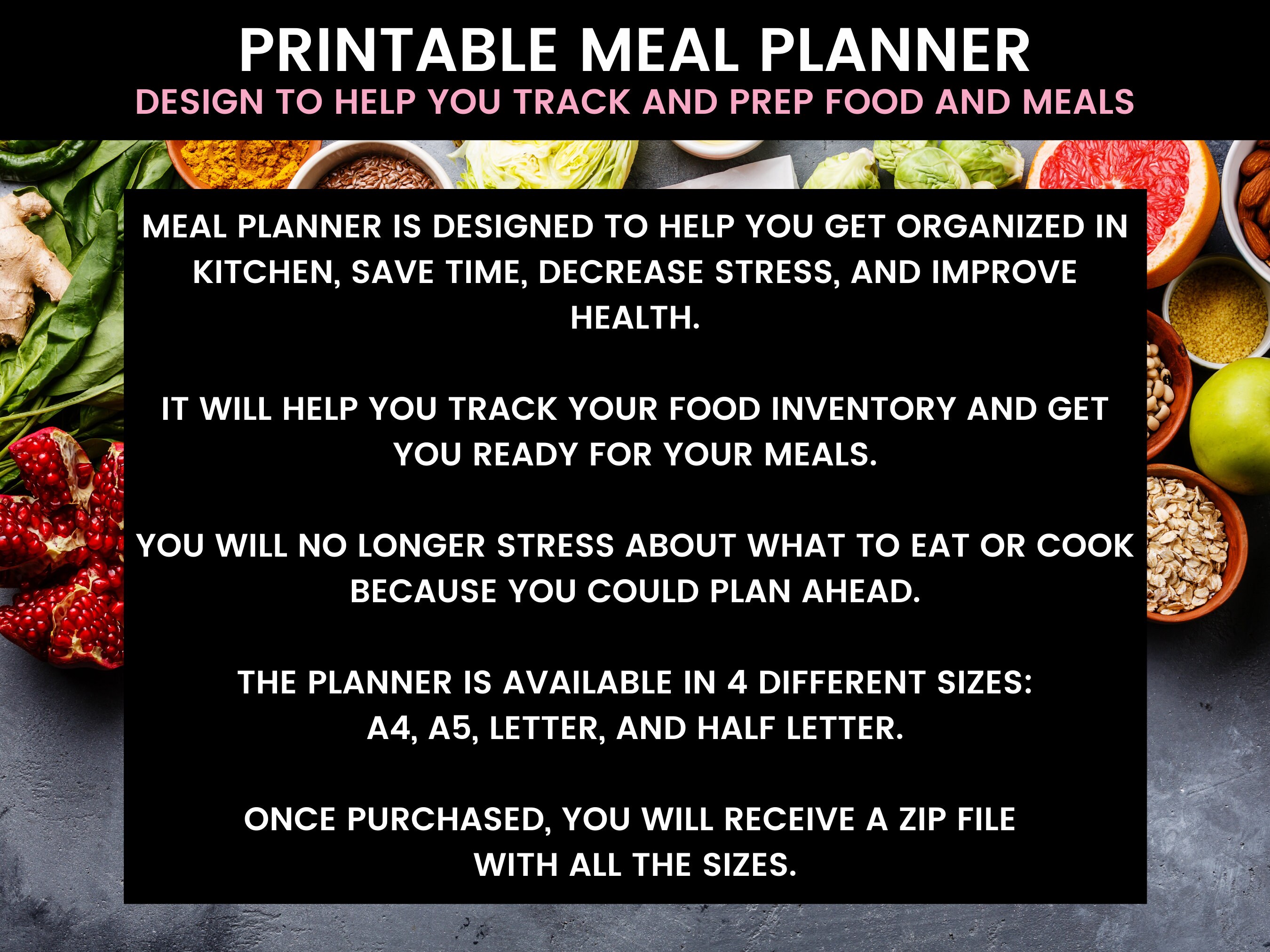 PRINTABLE MEAL PLANNER Undated Menu Planing Kitchen Inventory Grocery ...