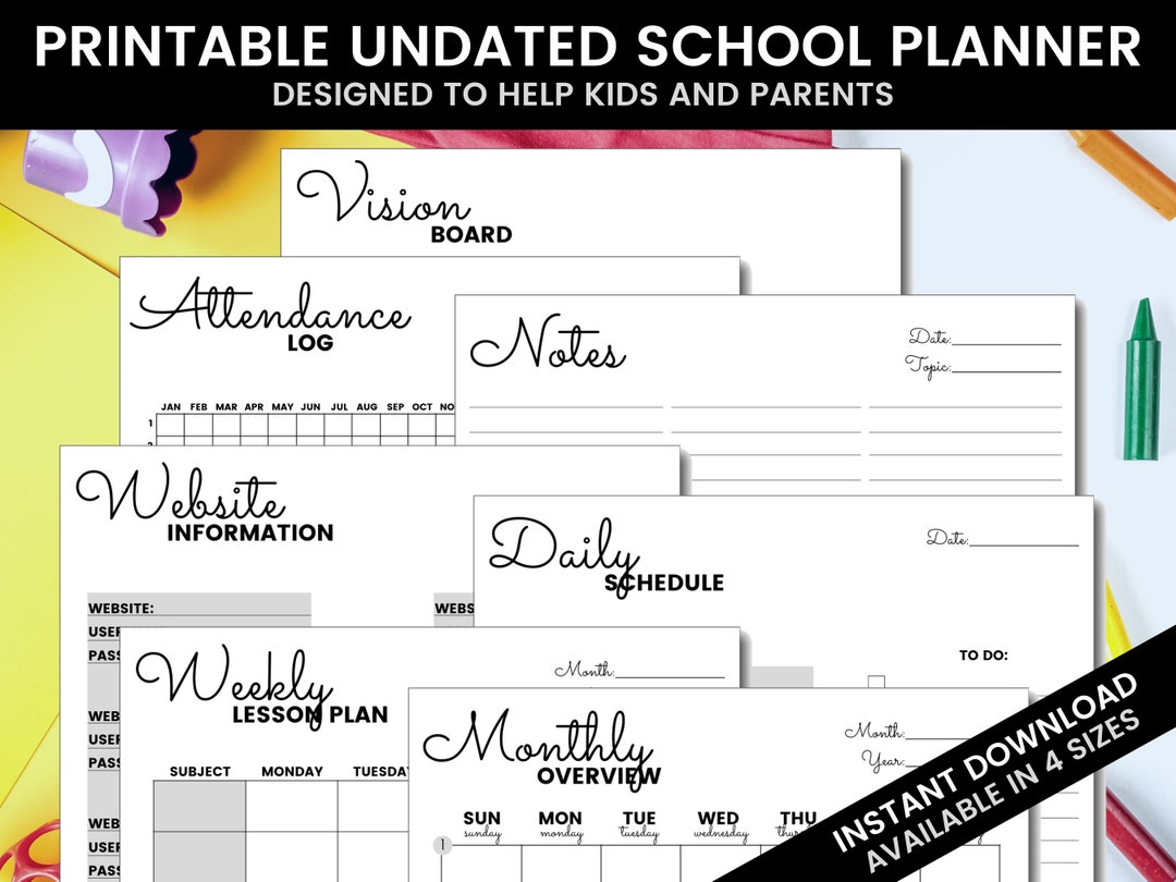 PRINTABLE HOMESCHOOL PLANNER Undated Lesson Planner Remote Learning ...