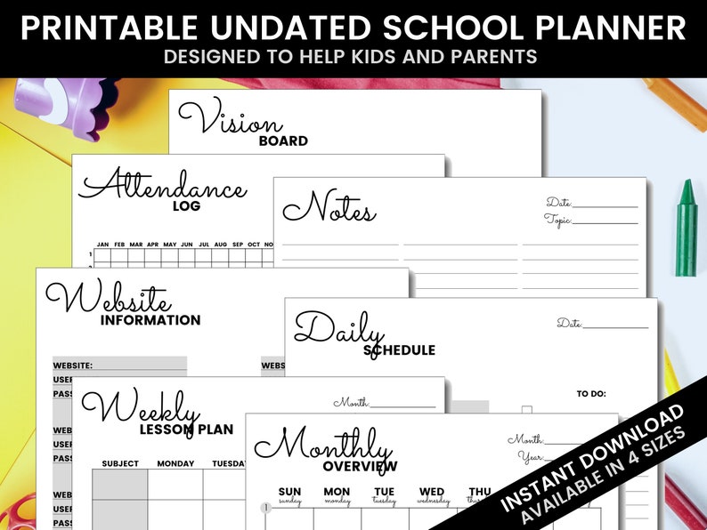 PRINTABLE HOMESCHOOL PLANNER Undated Lesson Planner Remote Learning ...