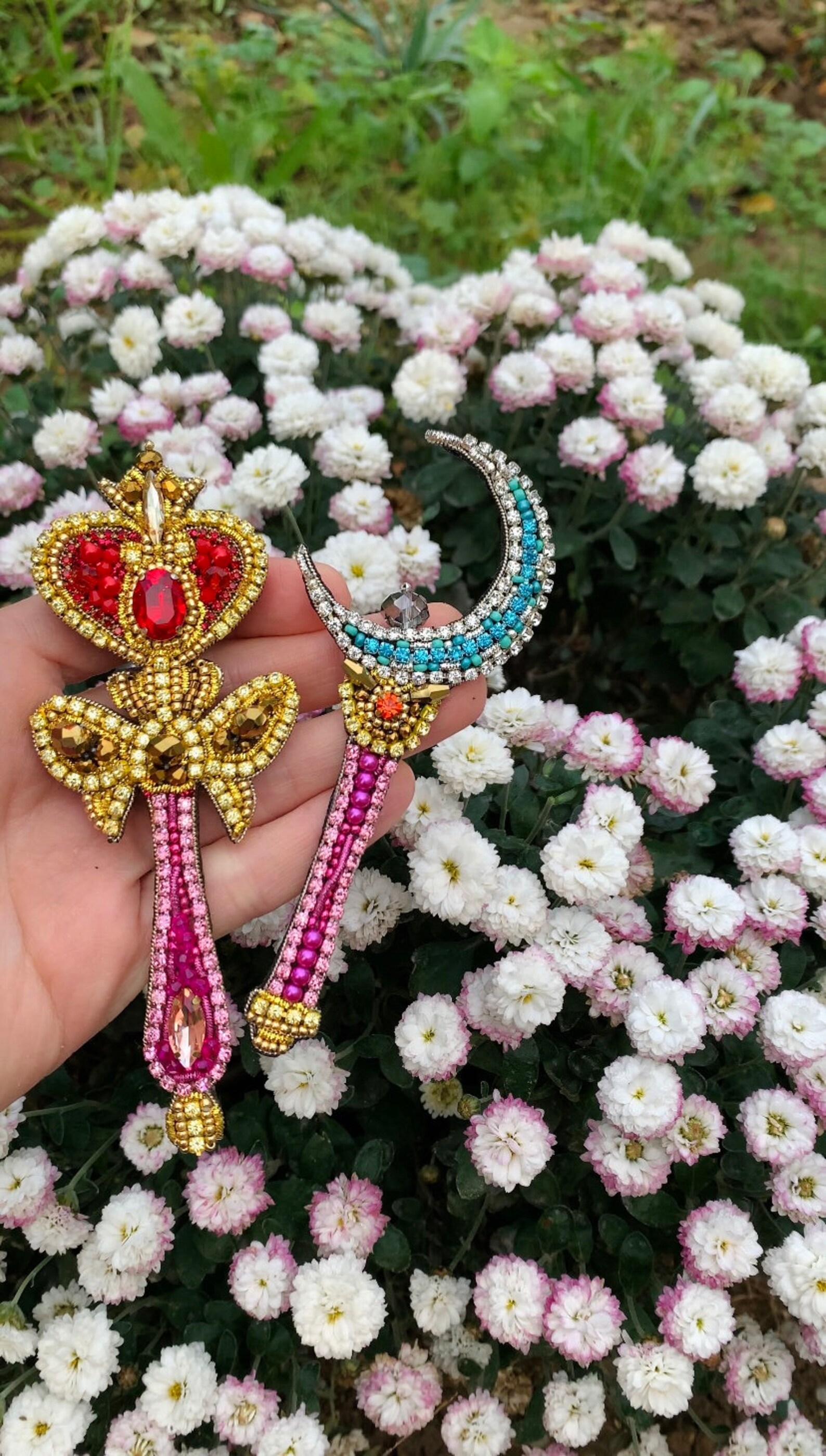 Handcrafted Sailr Moon Rod Brooch Glass Bead Sailr Moon Stick Broach ...