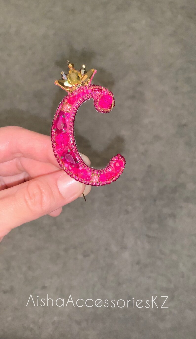 Crafted Queen Letter Brooch Pin Crystal Beaded Hot Pink B Letter Broach ...