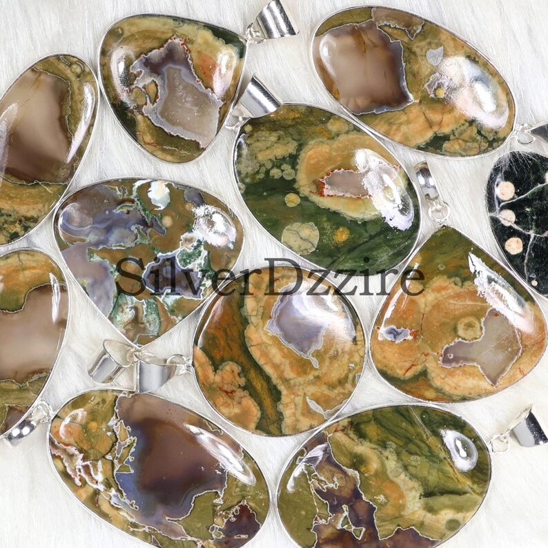 Green Rainforest Jasper Pendant Bezel Pendant Rainforest Pendant ...