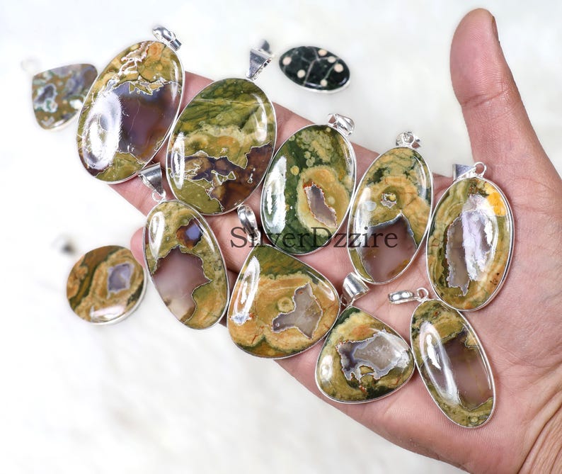 Green Rainforest Jasper Pendant Bezel Pendant Rainforest Pendant ...