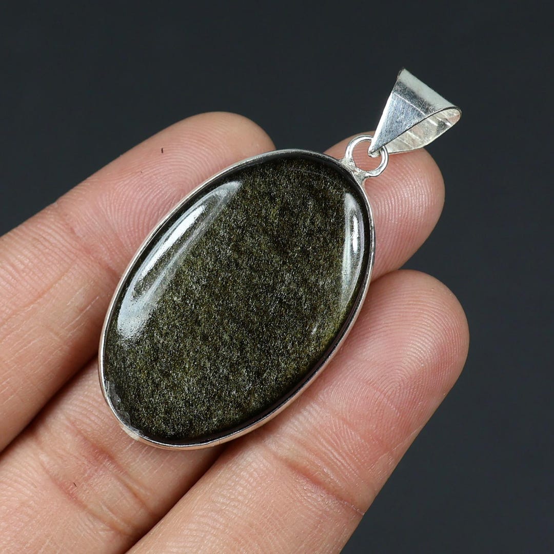 Sheen Obsidian Gemstone Pendant, Sterling Silver Pendant Oval Shape ...