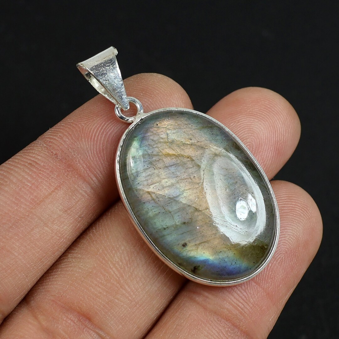 Spectrolite Gemstone Pendant, Healing Crystal Jewelry Pendant, Bezel ...