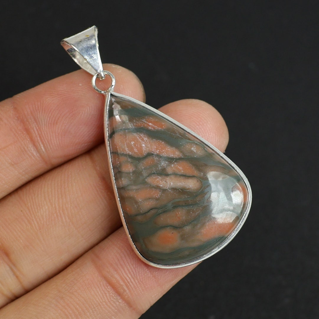 Natural Snack Skin Jasper Gemstone Pendant, Silver Jewelry Pendant ...
