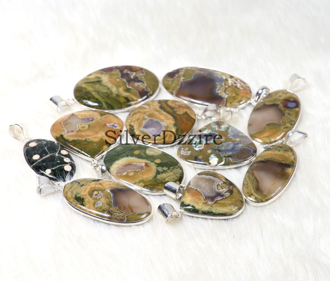 Green Rainforest Jasper Pendant Bezel Pendant Rainforest Pendant ...