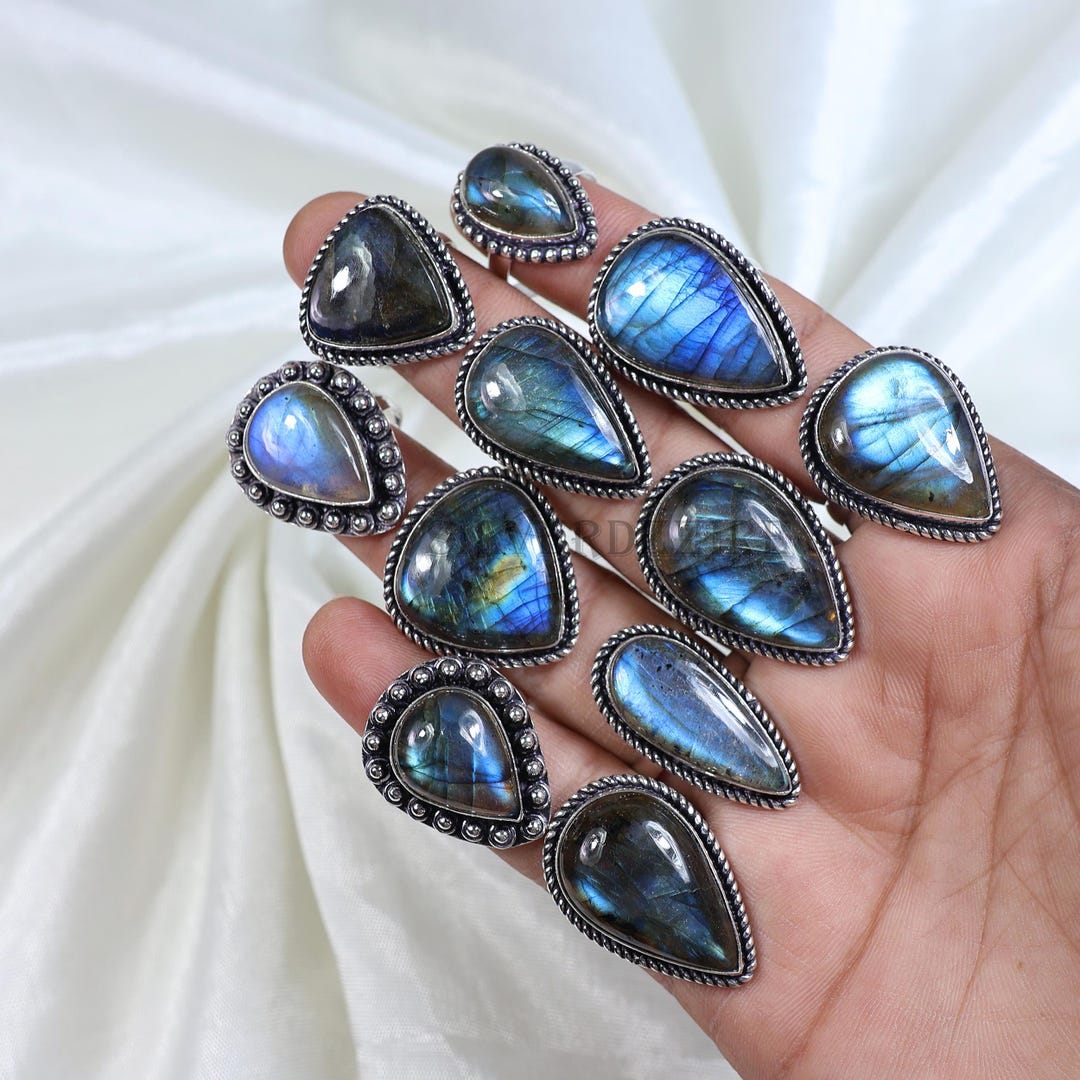 Labradorite Rings, Pear Stone Ring, Flash Labradorite Gemstone Ring ...