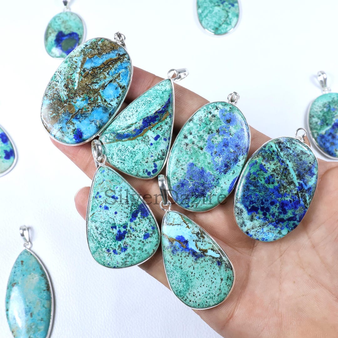 Blue Bird Azurite Pendants Mix Shape Bezel Pendant Natural Blue Azurite ...