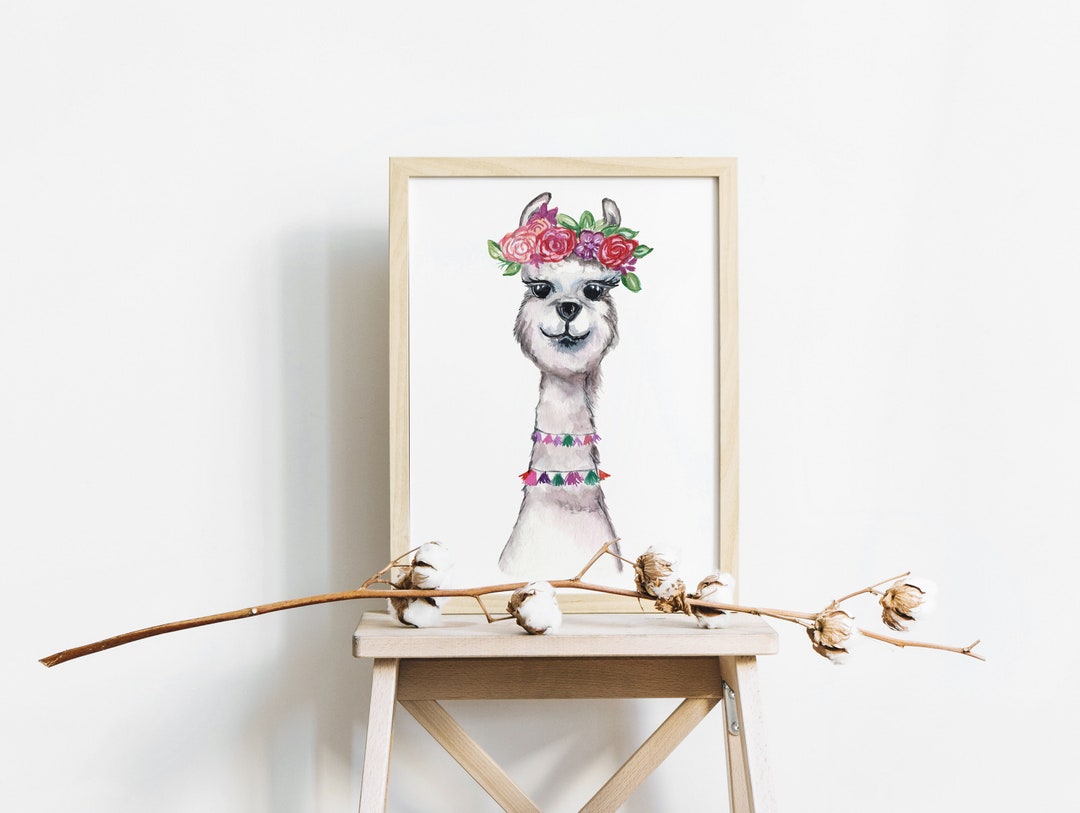 Alpaca Wall Art, Alpaca Nursery Art Print, Llama Print With Flowers ...