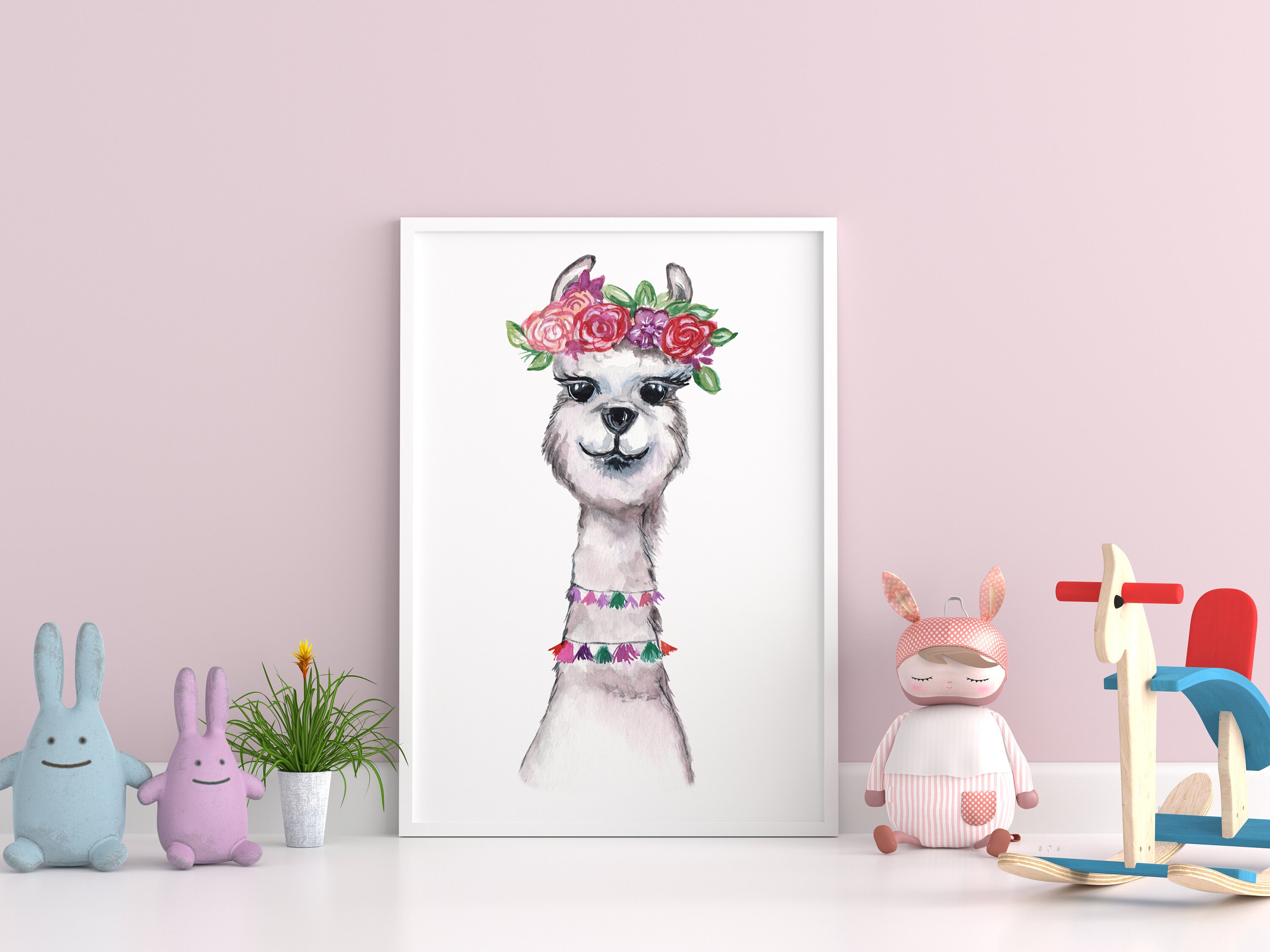 Alpaca Wall Art, Alpaca Nursery Art Print, Llama Print With Flowers ...