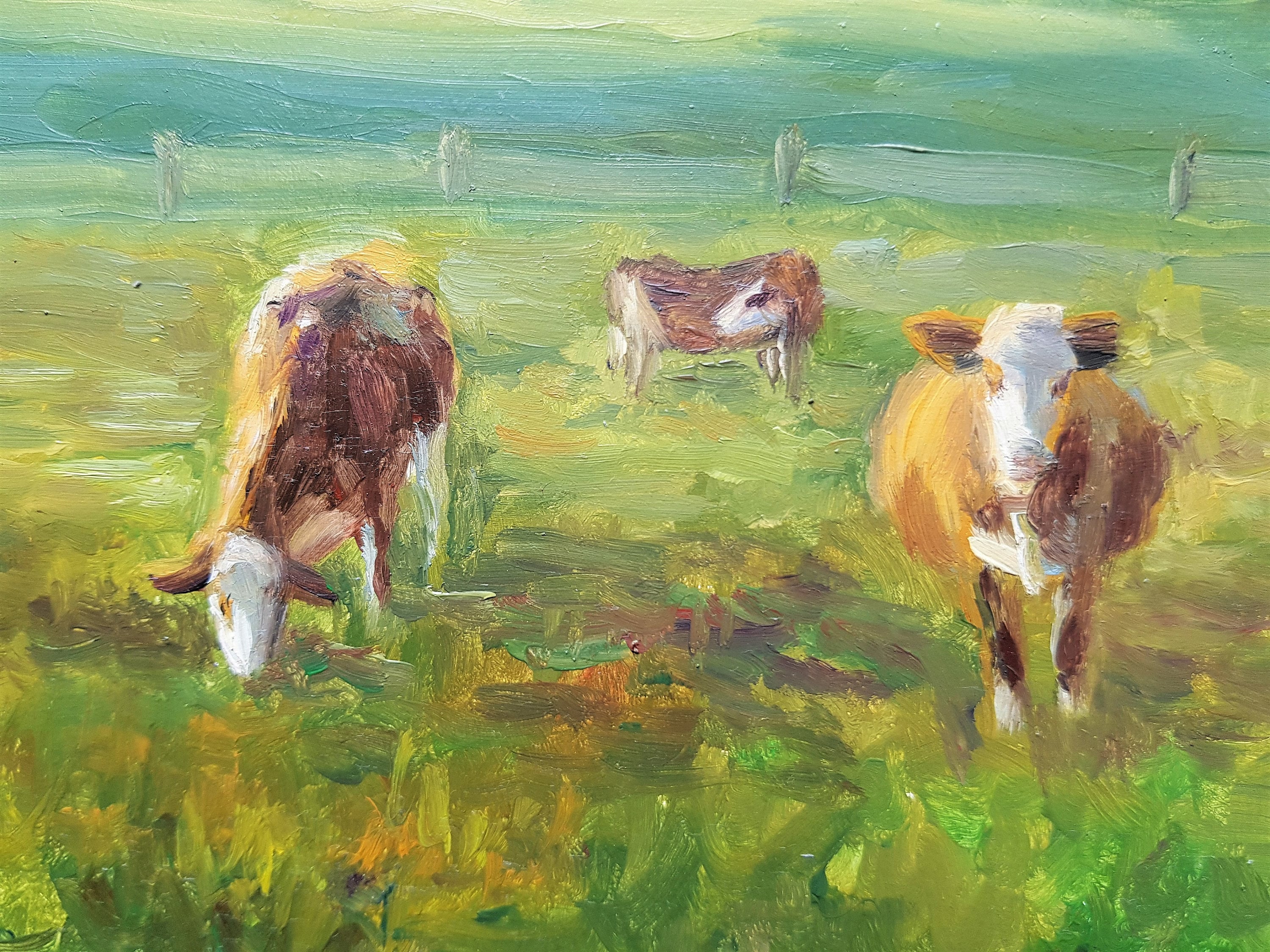 Pasture cow farm painting original | Etsy