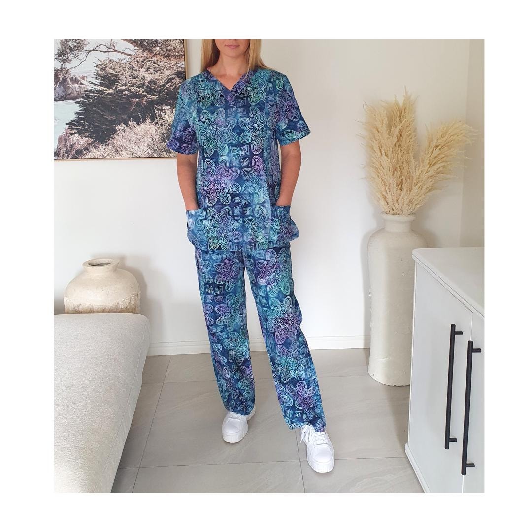 Handmade Cotton Scrub Set: Batik Blue Medical Uniform. - Etsy
