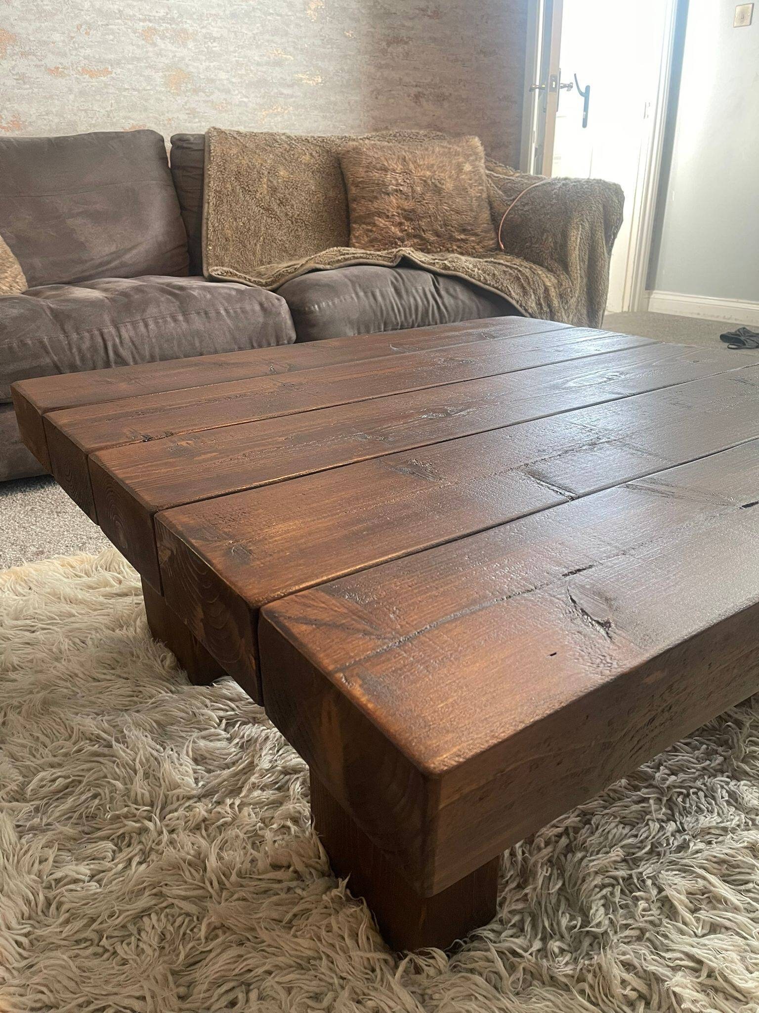 Rustic Handmade Solid Wood Sleeper Coffee Table Xtra Large Xtra Wide 1m ...