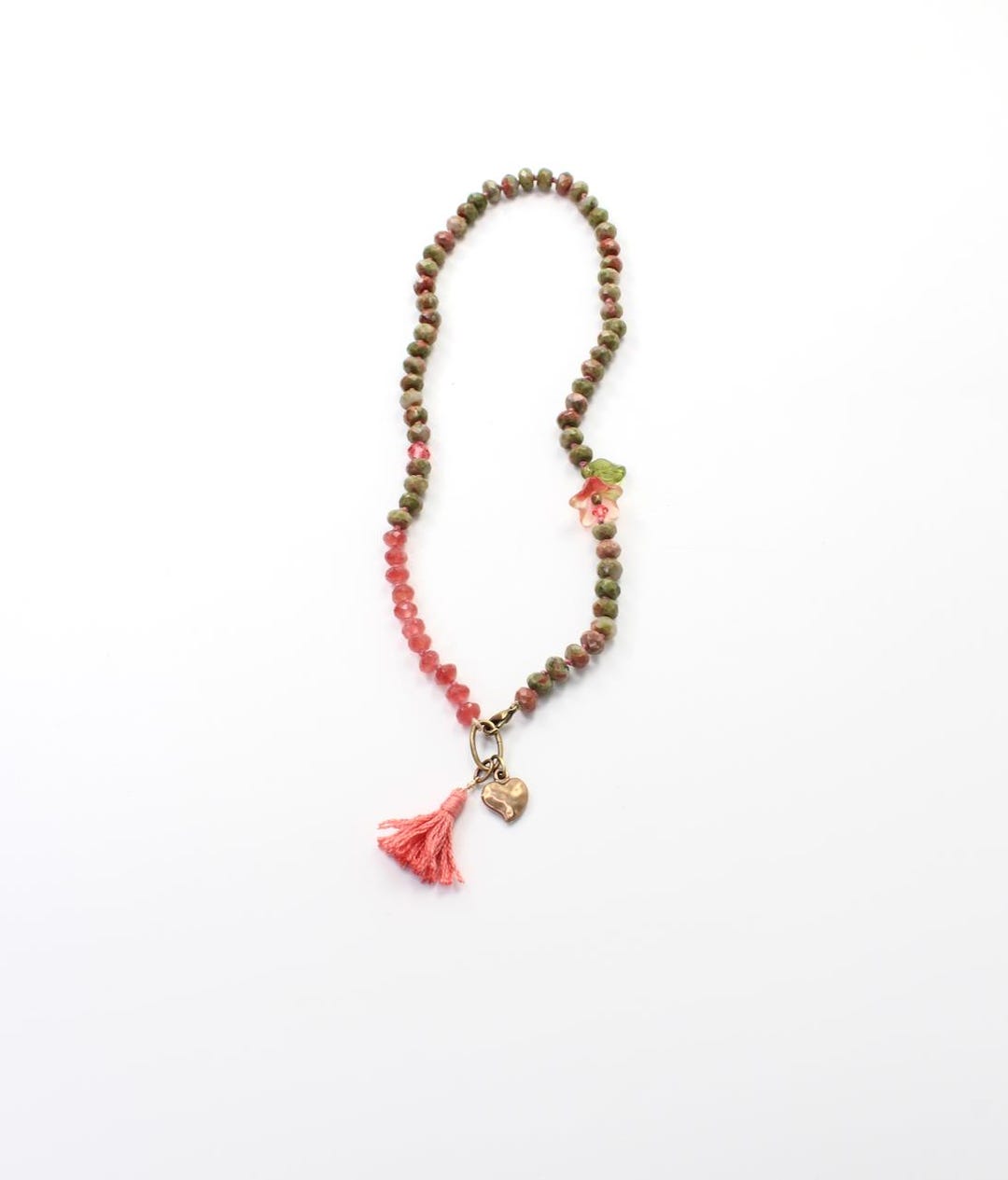 Bloom on Necklace - Knotted Bloodstone & Pink Chalcedony Necklace ...