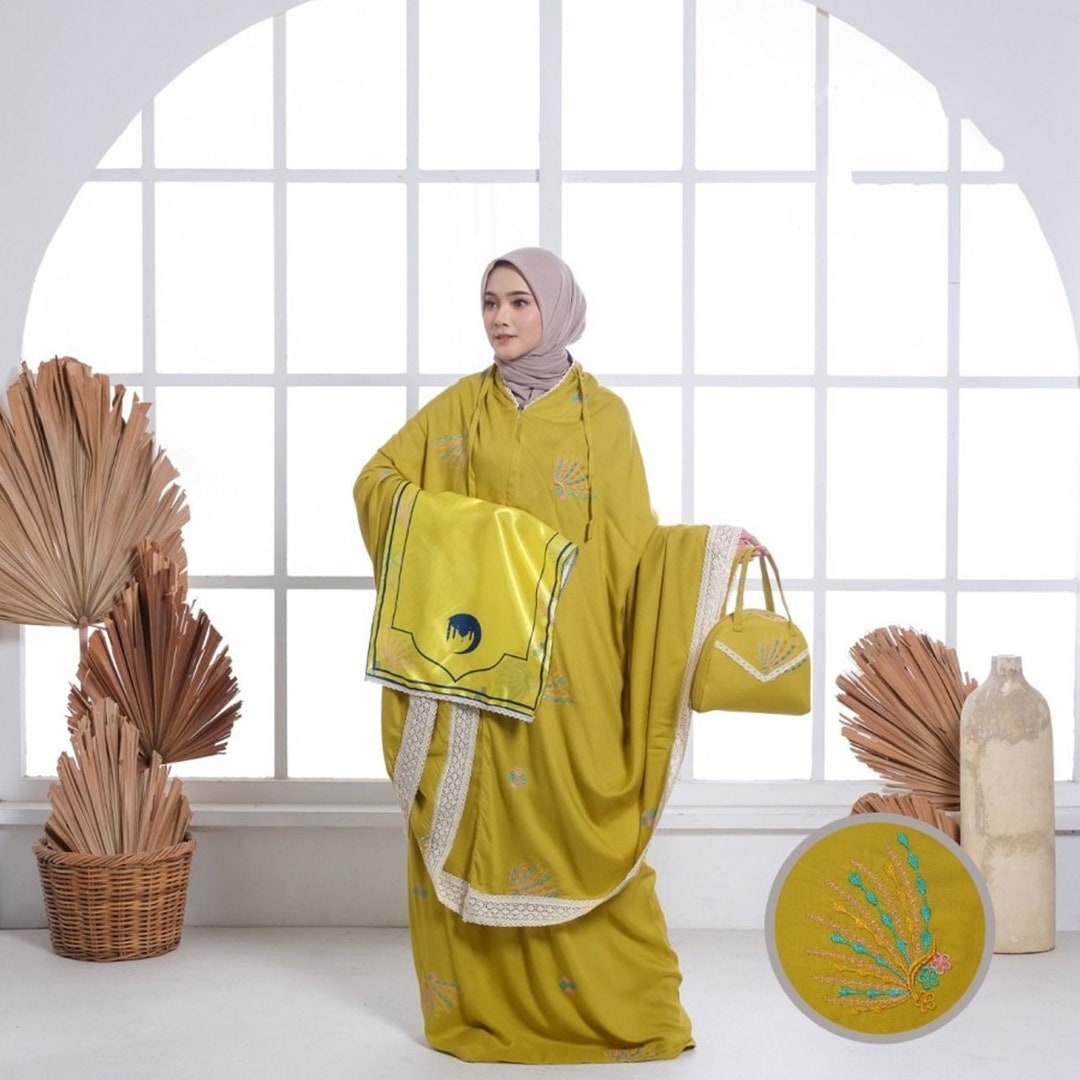 Complete Prayer Set: Olivia Embroidery Rayon Adult Mukena, Muslim ...