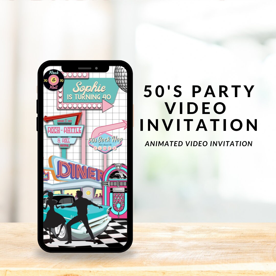50's Party Theme Video Invitation, Diner Video Invitation, Animated ...