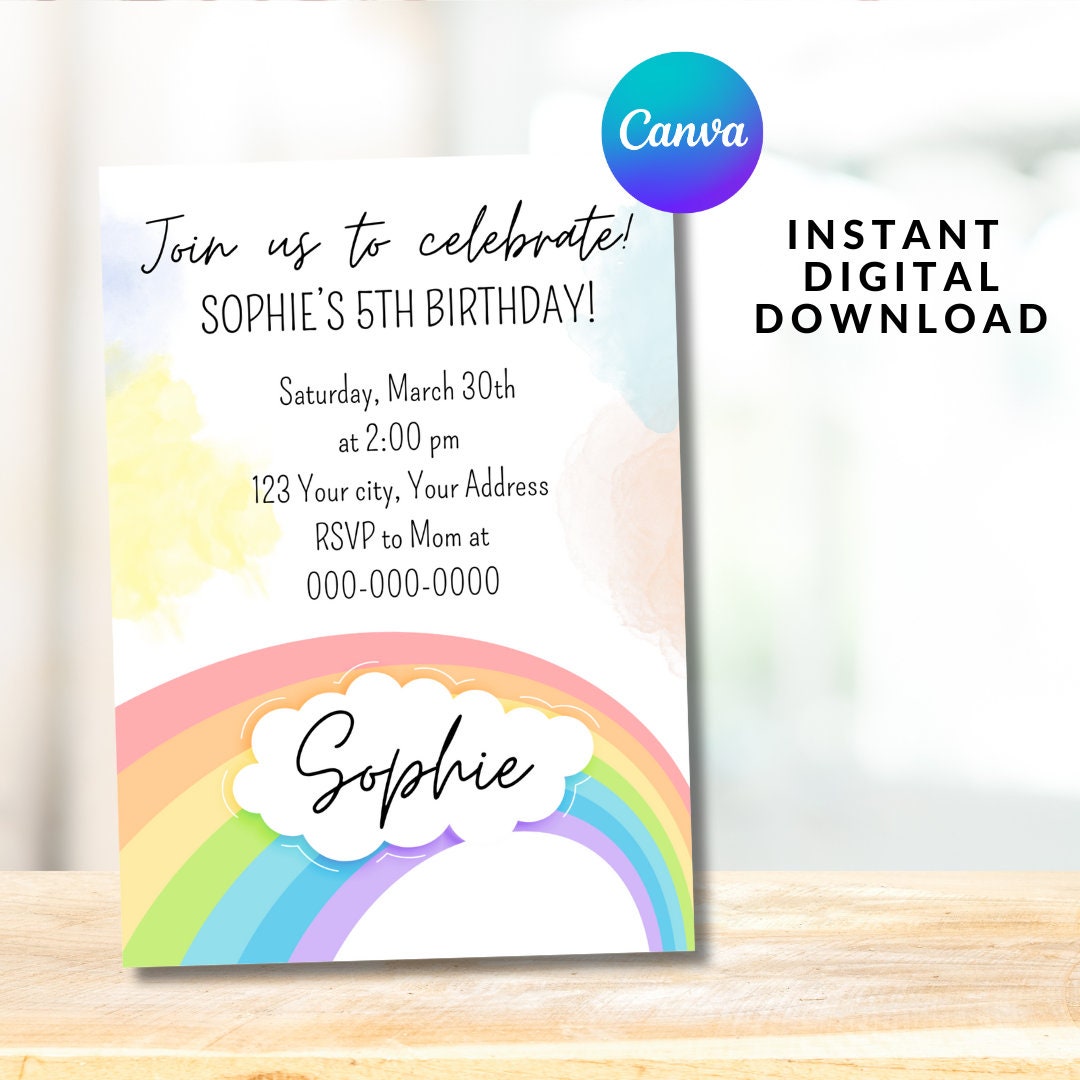 Editable Rainbow Invitation/ Colorful Rainbow Invitation /customizable ...