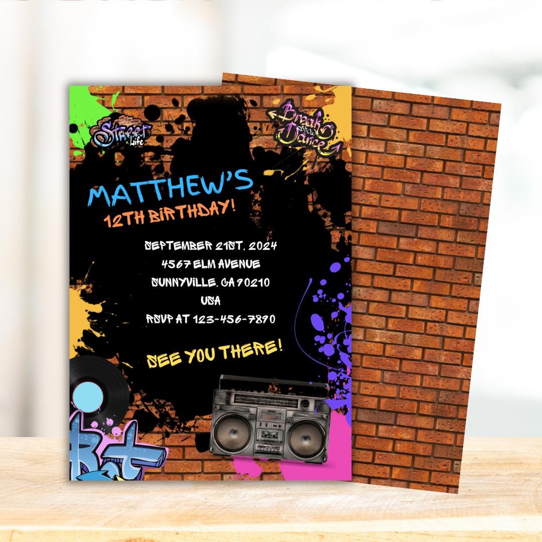 Graffiti Hip Hop Invitation. Graffiti Theme Birthday Invitation, Urban ...