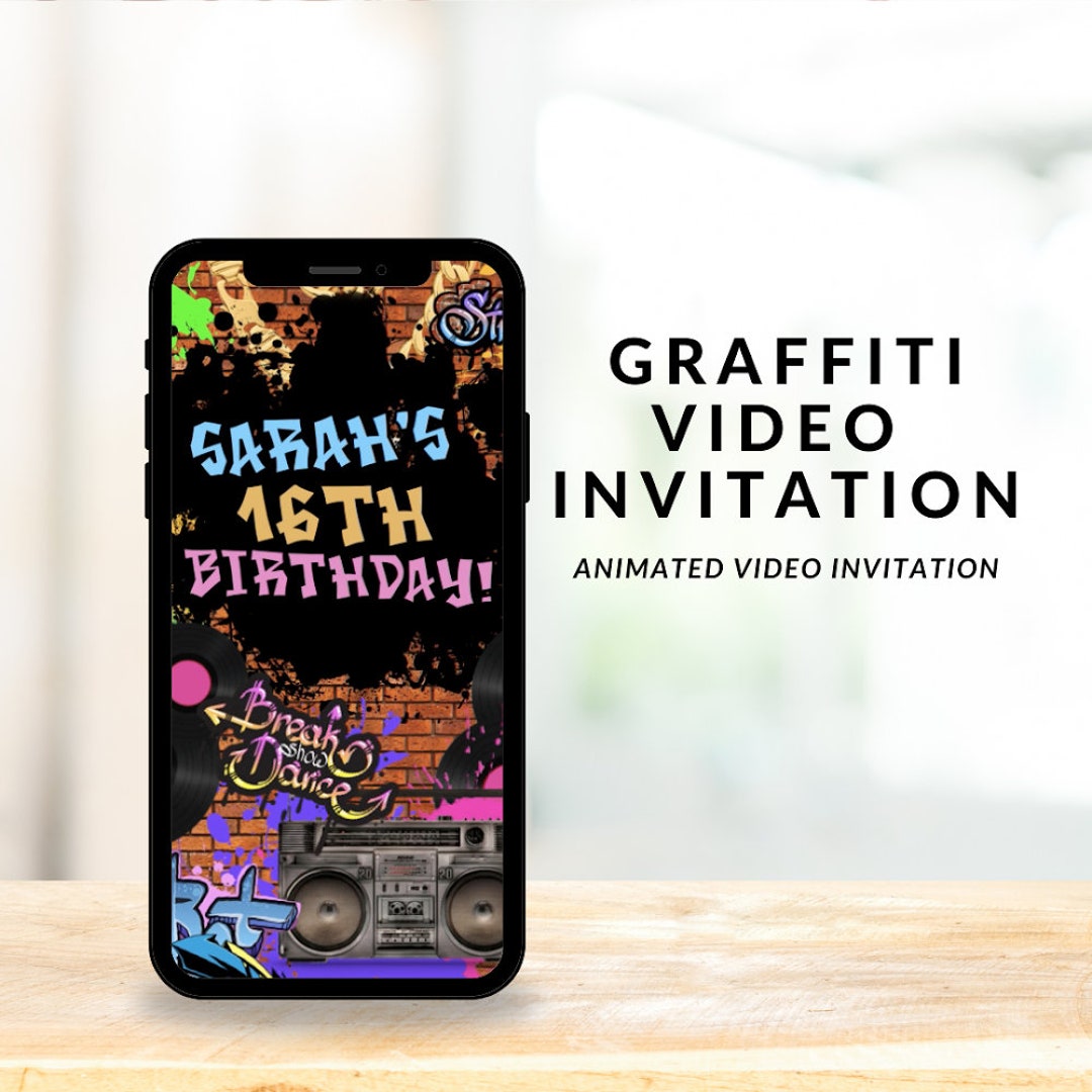 Graffiti Hip Hop Animated Video Invitation. Graffiti Theme Birthday ...